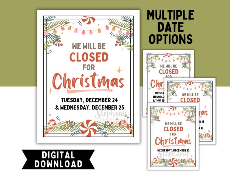 Closed for Christmas Sign Printable | DIGITAL INSTANT DOWNLOAD ...