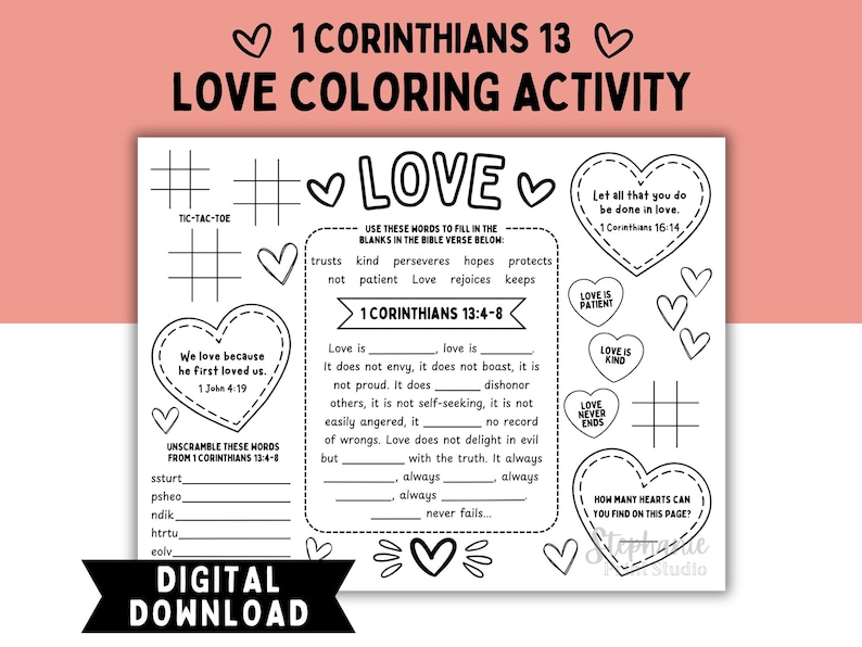 Love Coloring Activity Page Printable | DIGITAL INSTANT DOWNLOAD | 1 ...