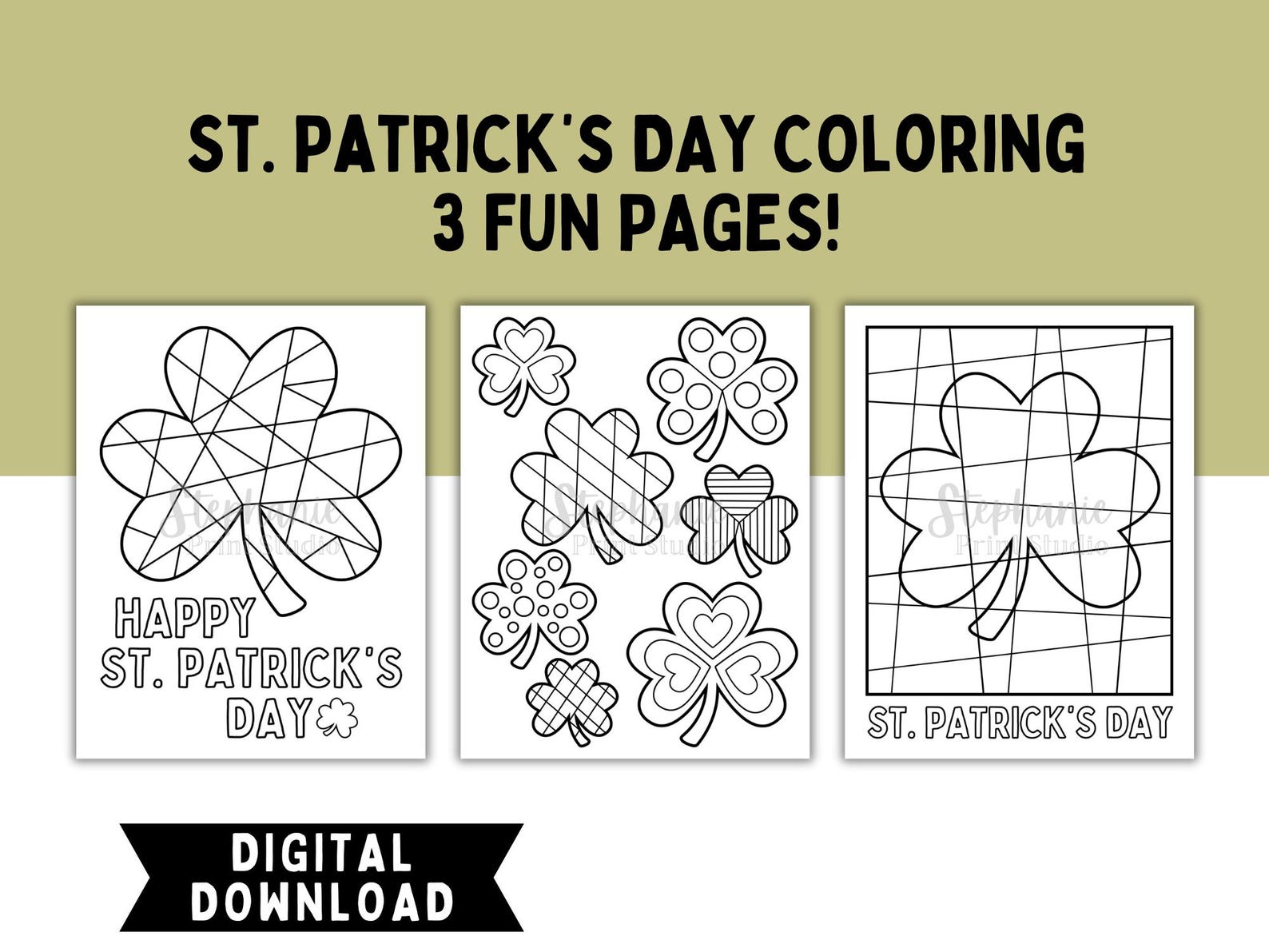 3 Coloring Pages St. Patrick's Day Printable | St. Patty's Day Shamrock ...