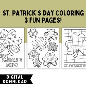 3 Coloring Pages St. Patrick's Day Printable | St. Patty's Day Shamrock ...