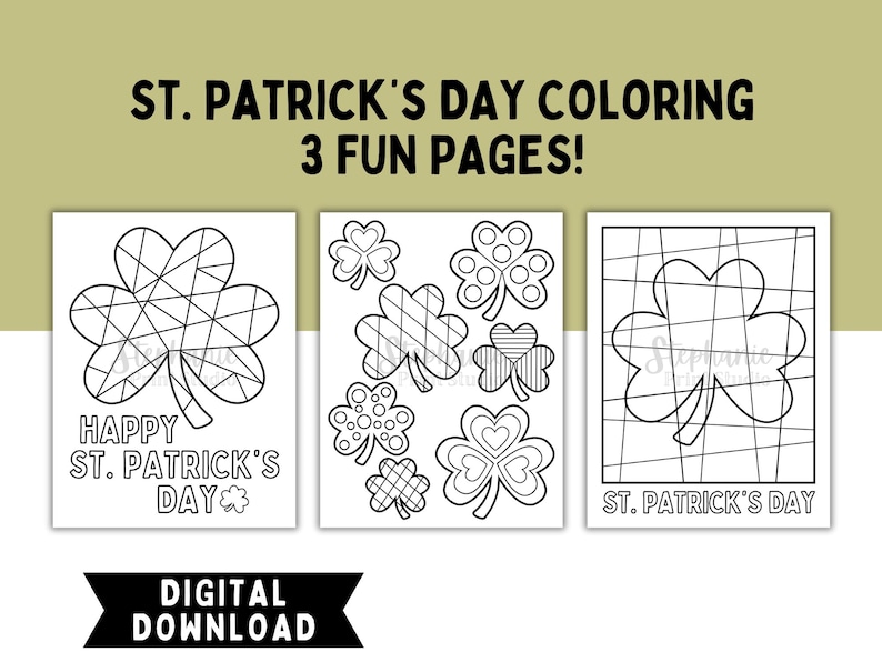 3 Coloring Pages St. Patrick's Day Printable | St. Patty's Day Shamrock ...