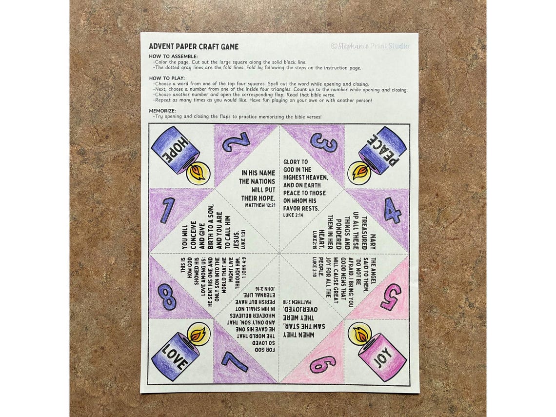 Advent Color-your-own Cootie Catcher, Christmas Paper Craft Game ...