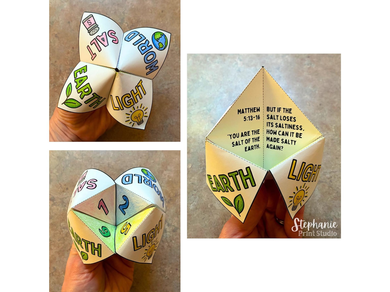 Salt & Light Color-your-own Cootie Catcher | Matthew 5:13-16 Bible ...