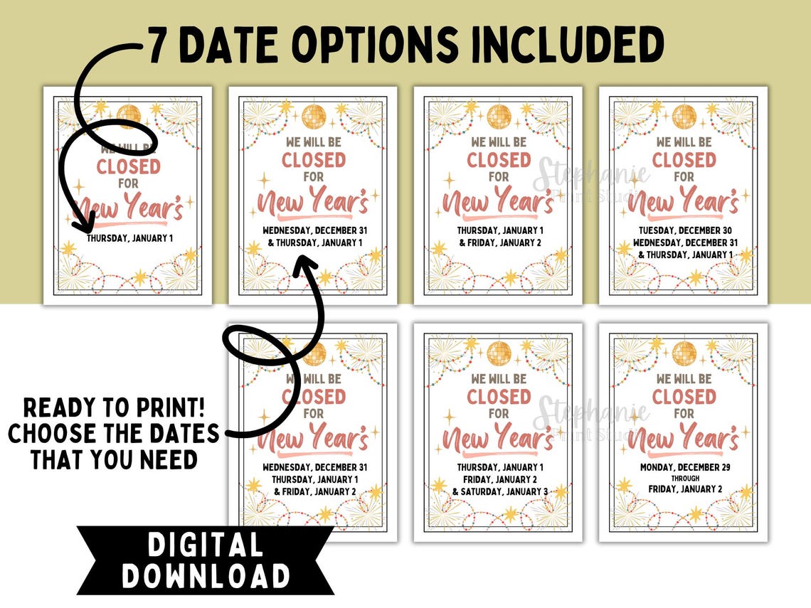 Closed for New Year's Sign Printable | DIGITAL INSTANT DOWNLOAD | 2026 ...