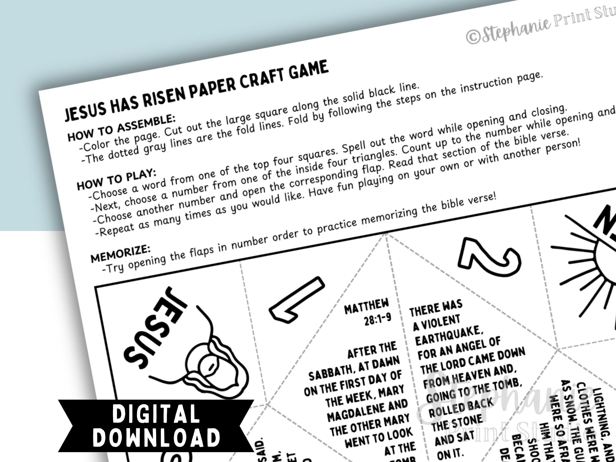 Jesus Has Risen Color-your-own Cootie Catcher | Matthew 28:1-9 Bible ...