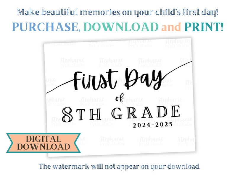 First Day of 8th Grade Printable Sign | DIGITAL INSTANT DOWNLOAD ...