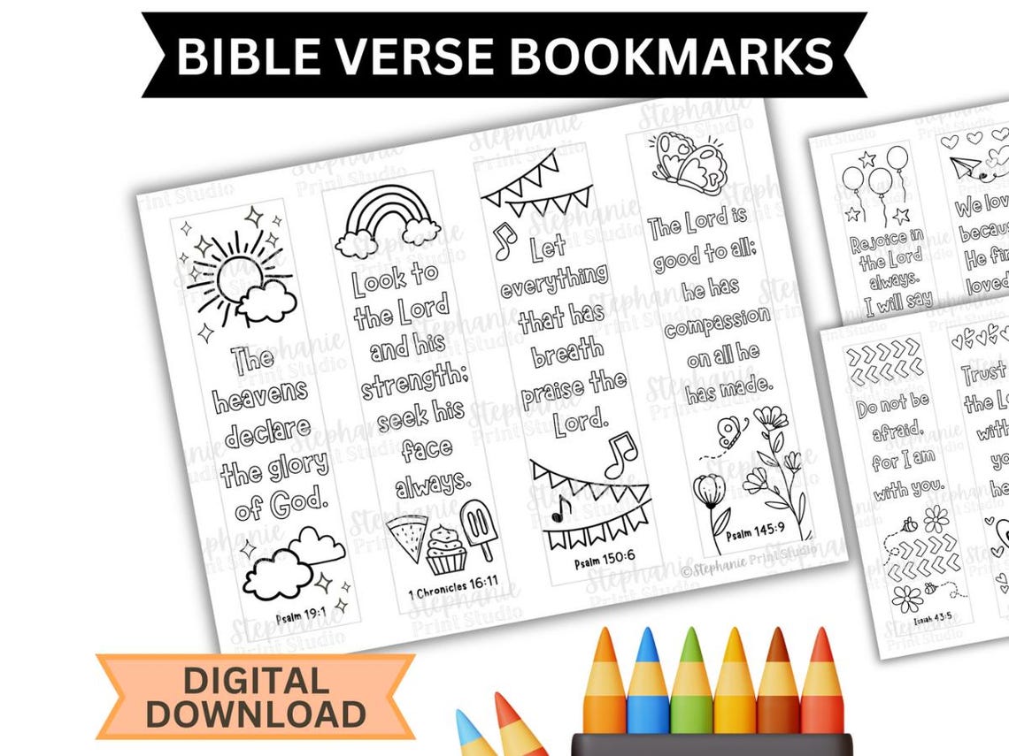 12 Bible Verse Coloring Bookmarks Printable | Color-your-own Scripture ...