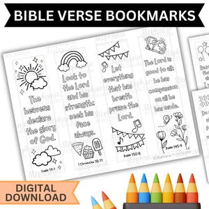12 Bible Verse Coloring Bookmarks Printable | DIGITAL INSTANT DOWNLOAD ...
