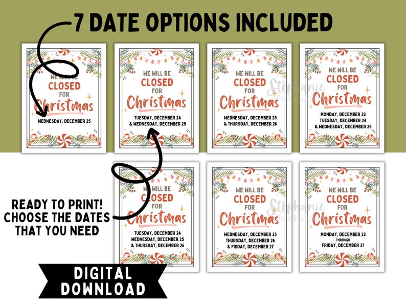 Closed for Christmas Sign Printable | DIGITAL INSTANT DOWNLOAD ...