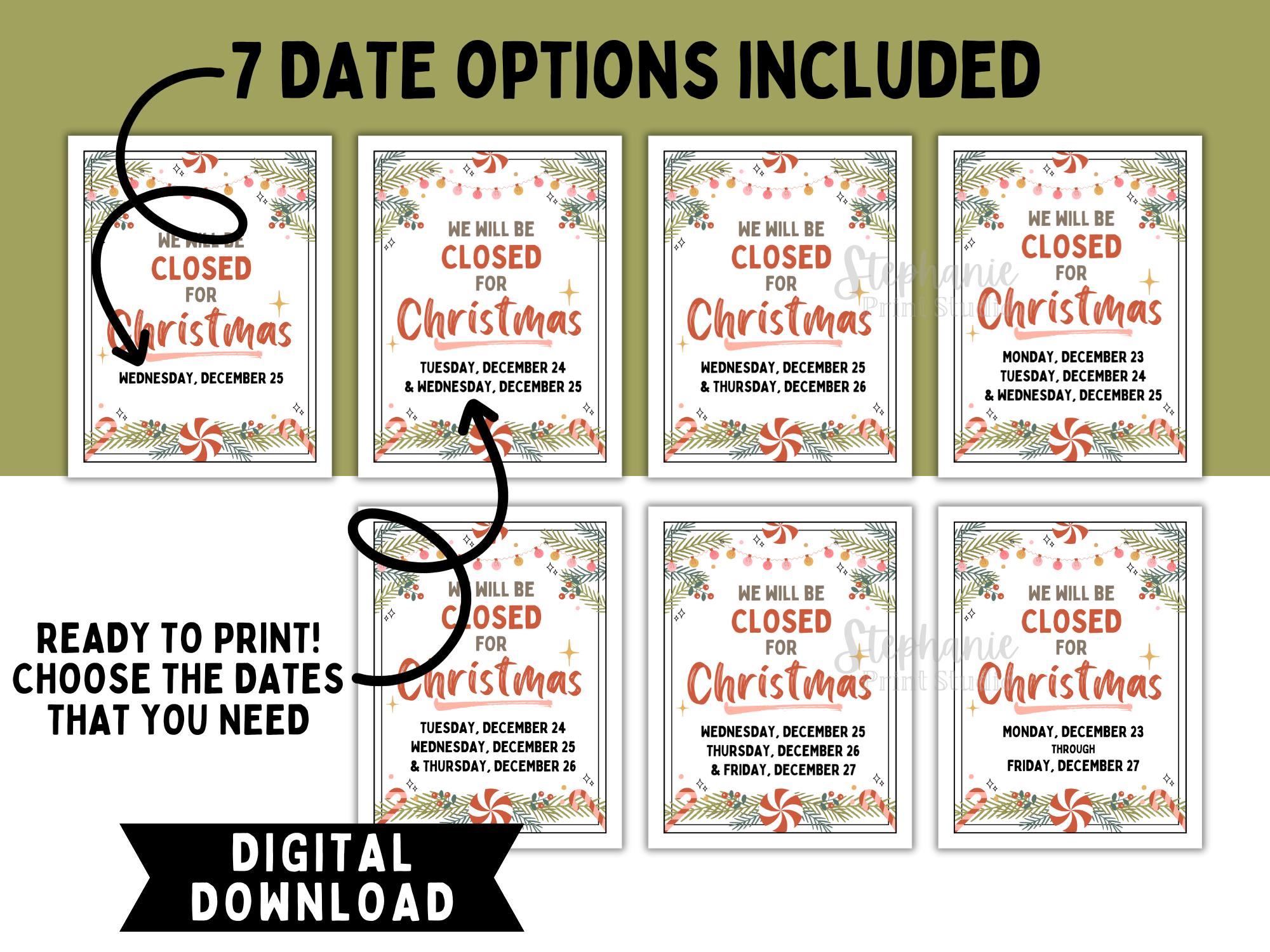 Closed for Christmas Sign Printable | DIGITAL INSTANT DOWNLOAD ...