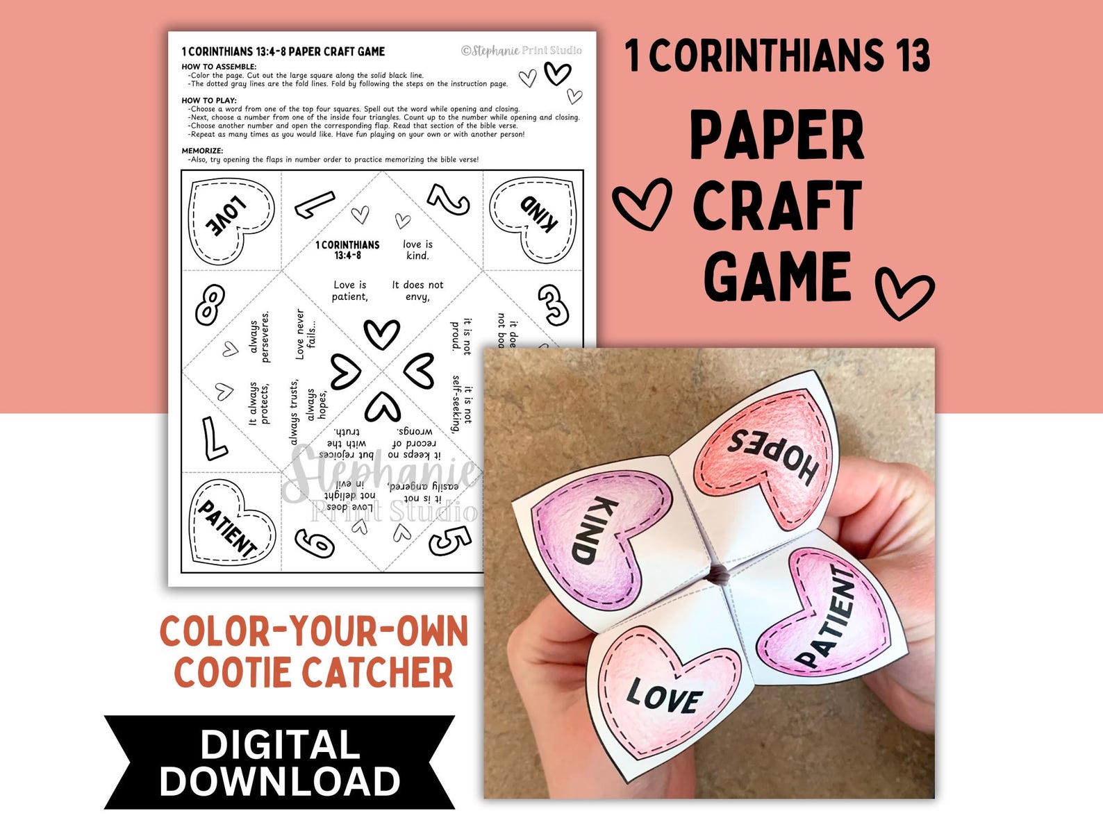 1 Corinthians 13 Paper Craft Game Printable, Color-your-own Cootie ...