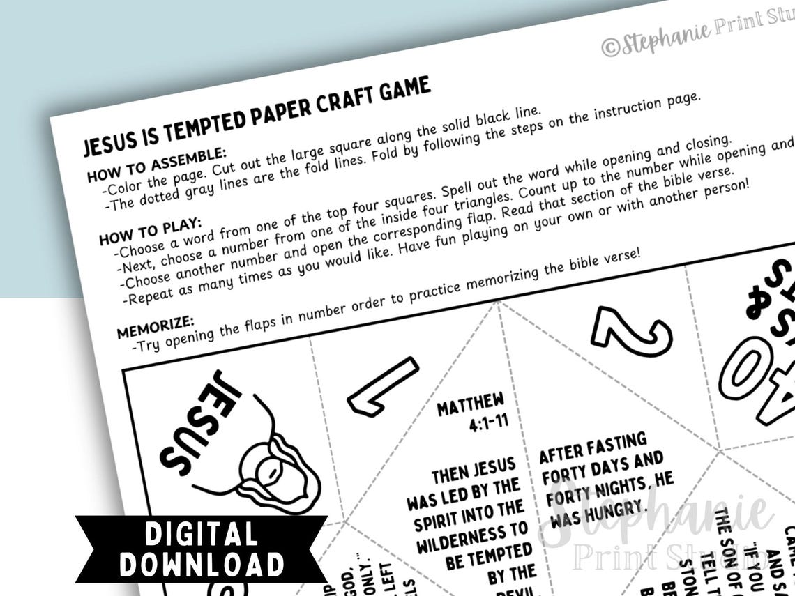 Jesus is Tempted Color-your-own Cootie Catcher | Matthew 4:1-11 Bible ...