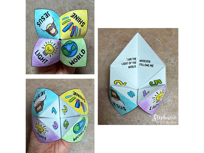 Light of the World Color-your-own Cootie Catcher | John 8:12 Bible ...