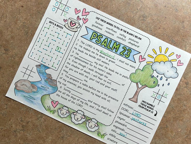 Psalm 23 Coloring Activity Page Printable | Bible Verse Placemat - Etsy