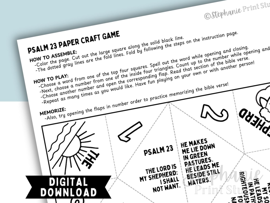 Psalm 23 Color-your-own Cootie Catcher | Paper Craft Game Printable ...