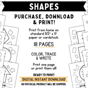 Shapes: Color, Trace & Write Printable 18 Pages | DIGITAL INSTANT ...
