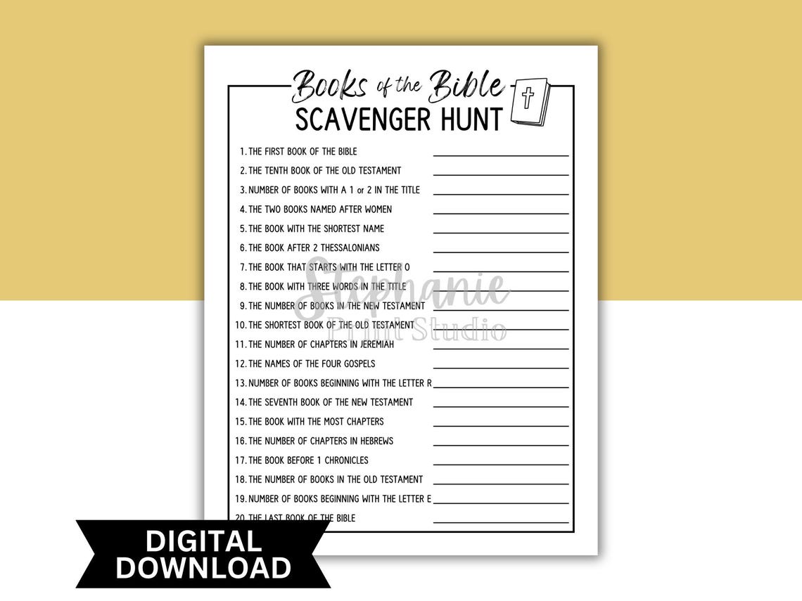 Books of the Bible Scavenger Hunt Printable | DIGITAL INSTANT DOWNLOAD ...