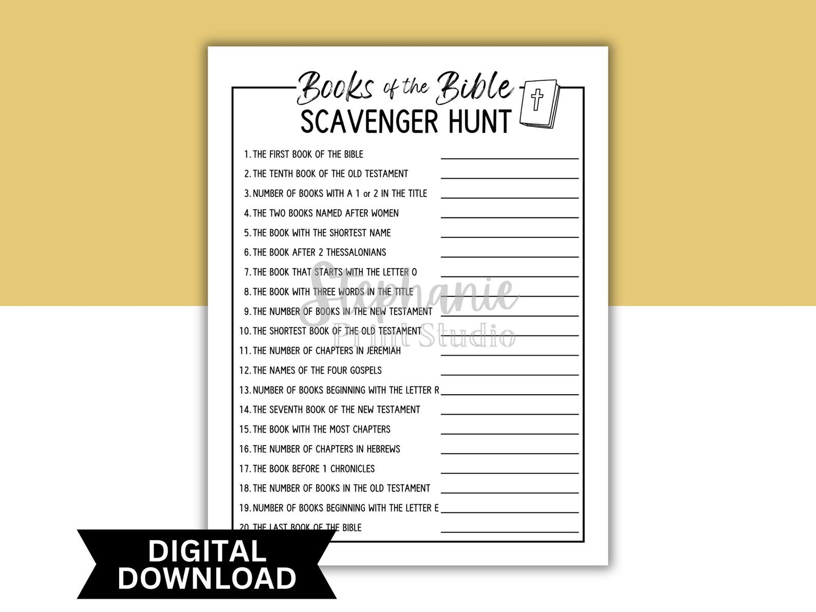 Books of the Bible Scavenger Hunt Printable | DIGITAL INSTANT DOWNLOAD ...