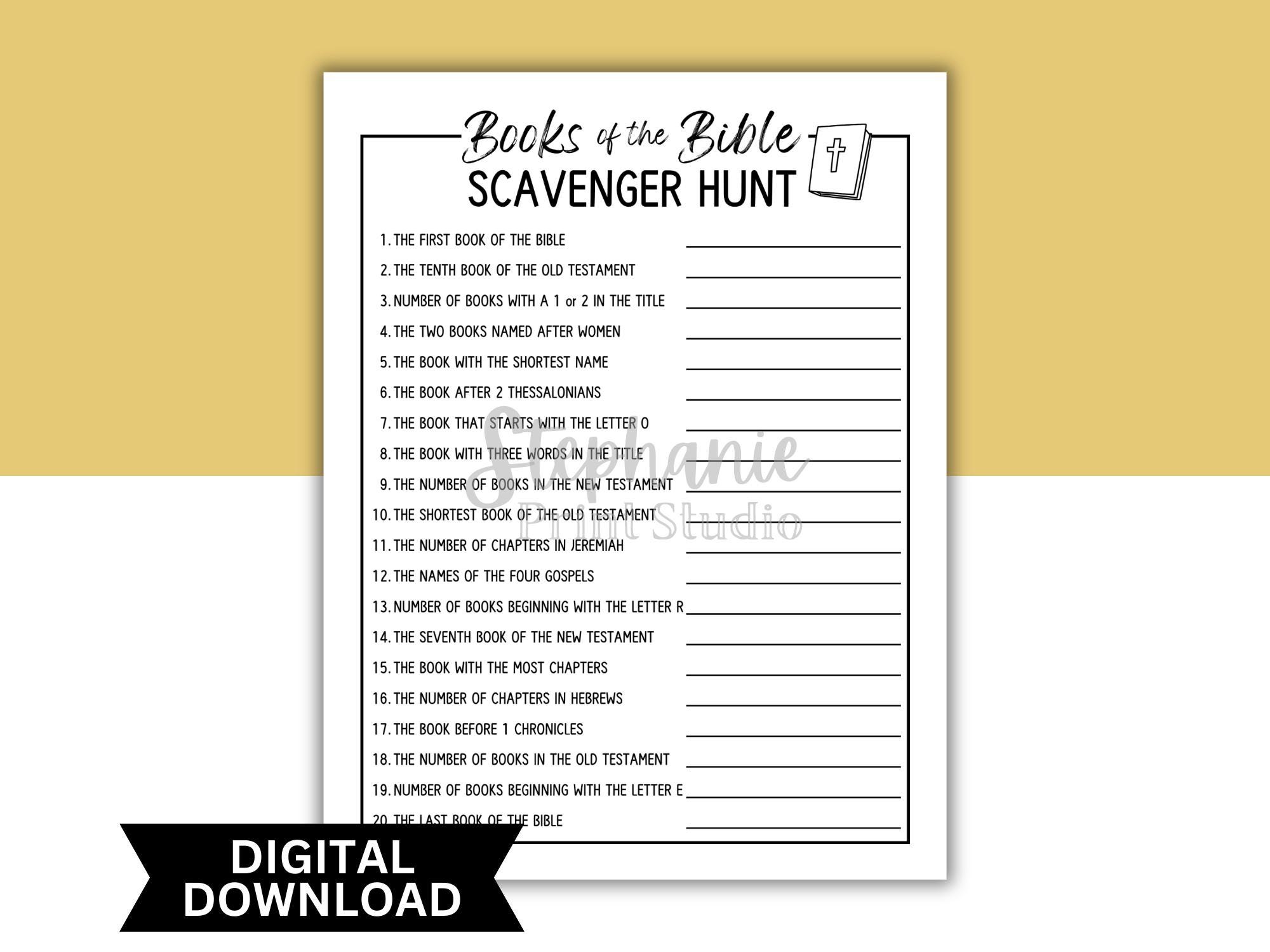Books of the Bible Scavenger Hunt Printable | DIGITAL INSTANT DOWNLOAD ...