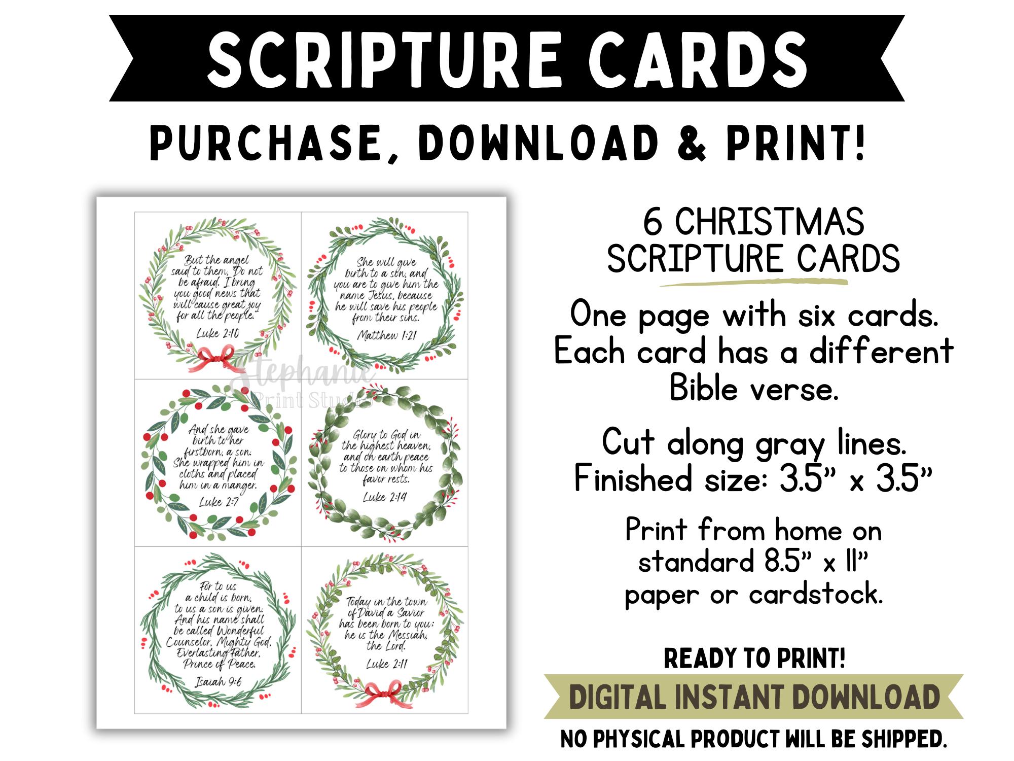 6 Christmas Scripture Cards Printable | DIGITAL INSTANT DOWNLOAD | 3.5 ...