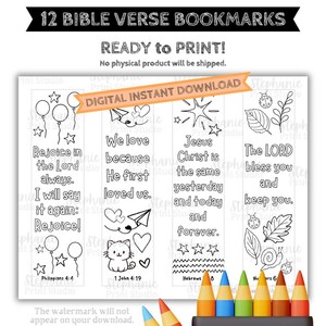 12 Bible Verse Coloring Bookmarks Printable | Color-your-own Scripture ...