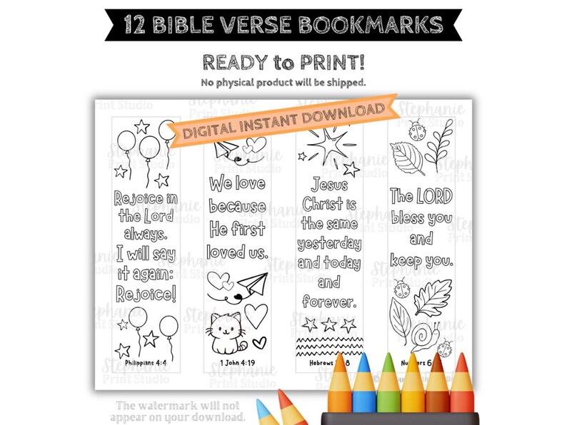 12 Bible Verse Coloring Bookmarks Printable | DIGITAL INSTANT DOWNLOAD ...