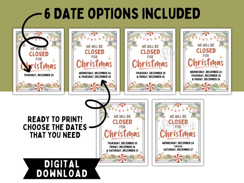 Closed for Christmas Sign Printable | DIGITAL INSTANT DOWNLOAD | 2025 ...