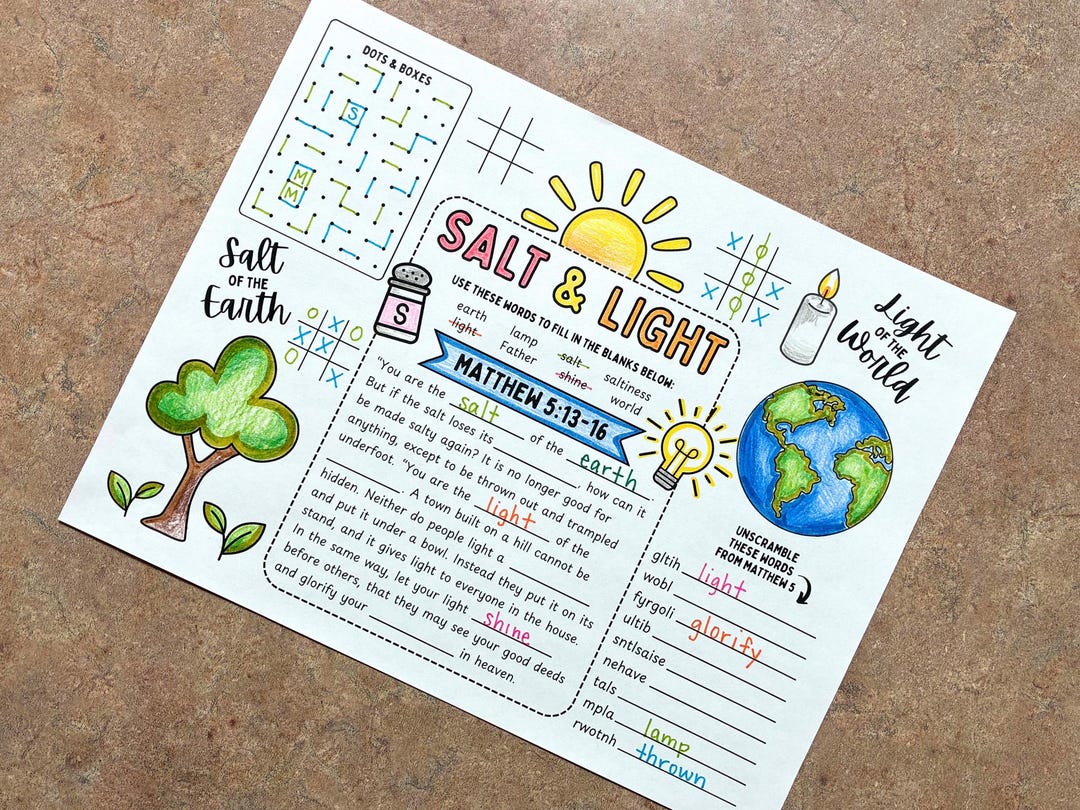 Salt & Light Coloring Activity Page Printable | Matthew 5:13-16 Bible ...