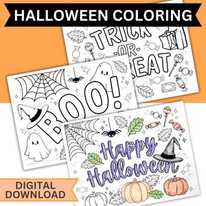 3 Halloween Theme Coloring Pages Printable | DIGITAL INSTANT DOWNLOAD ...
