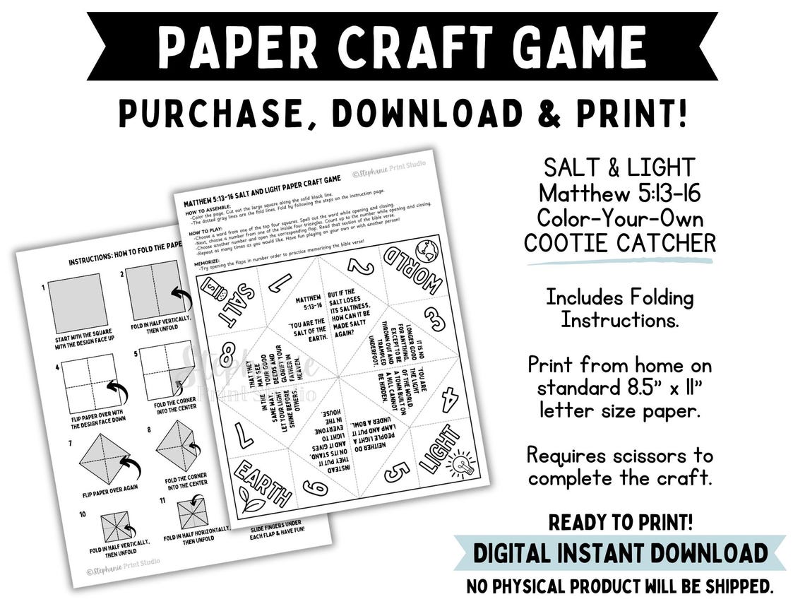 Salt & Light Color-your-own Cootie Catcher | Matthew 5:13-16 Bible ...