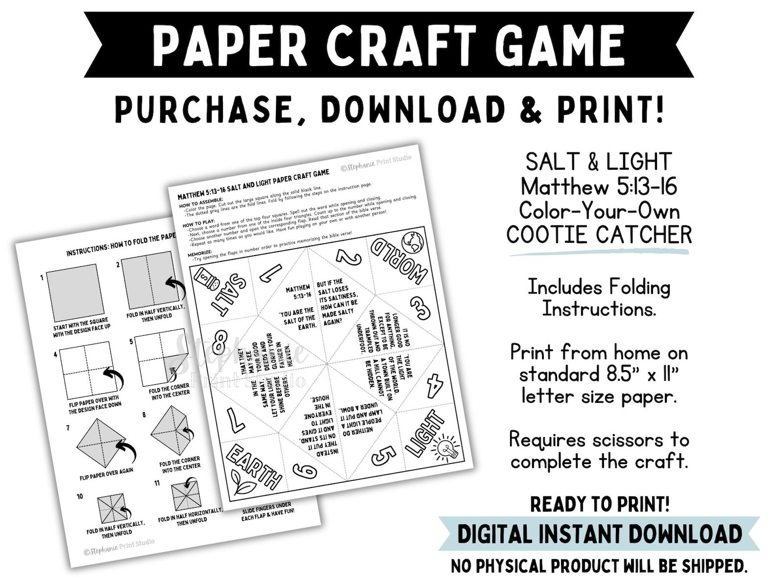 Salt & Light Color-your-own Cootie Catcher | Matthew 5:13-16 Bible ...