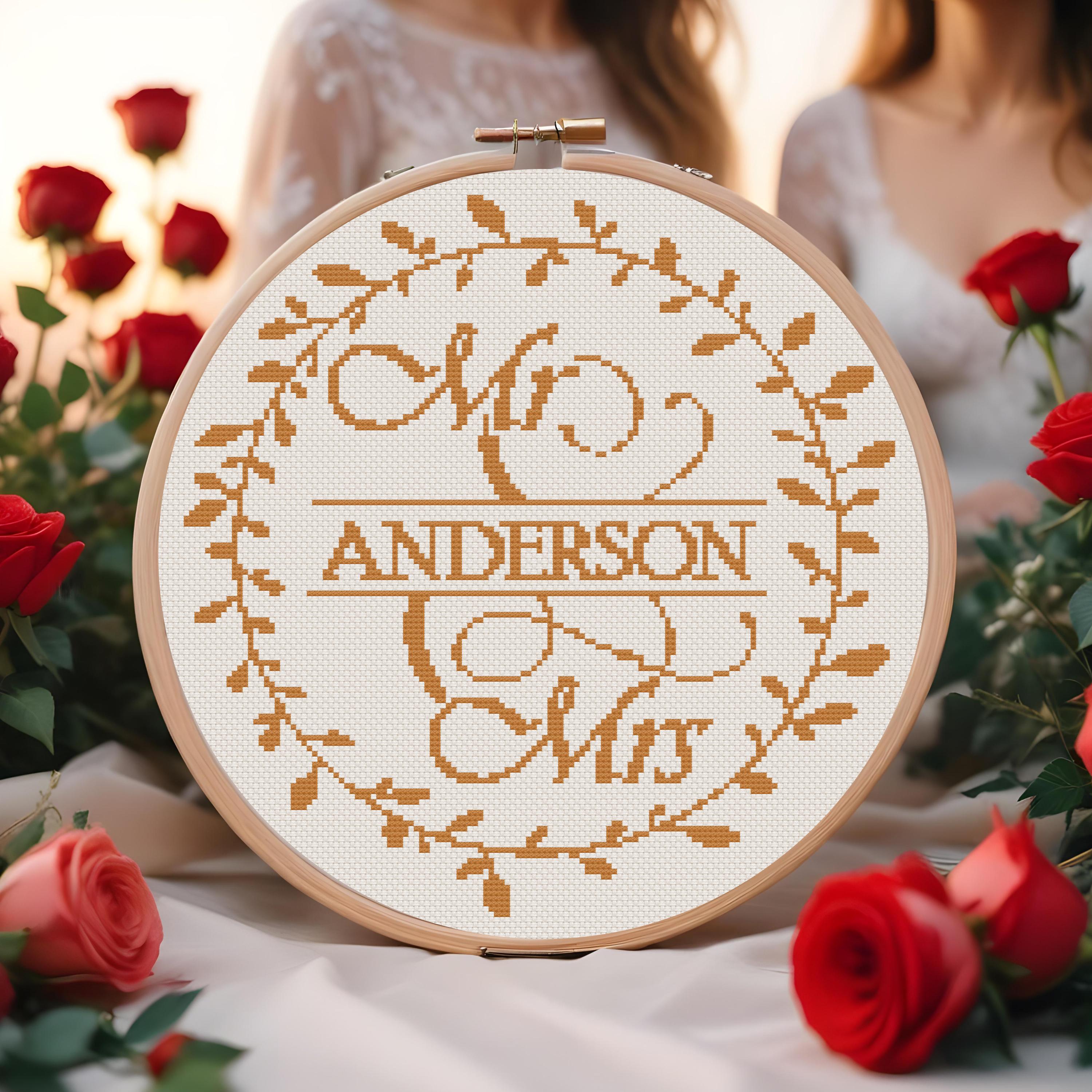 Personalized Mr & Mrs Monogram Leaves Wreath Cross Stitch Pattern PDF ...