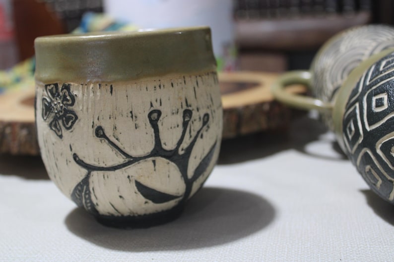 Ceramic Hand Etched Engobe Boutique Mugs - Etsy