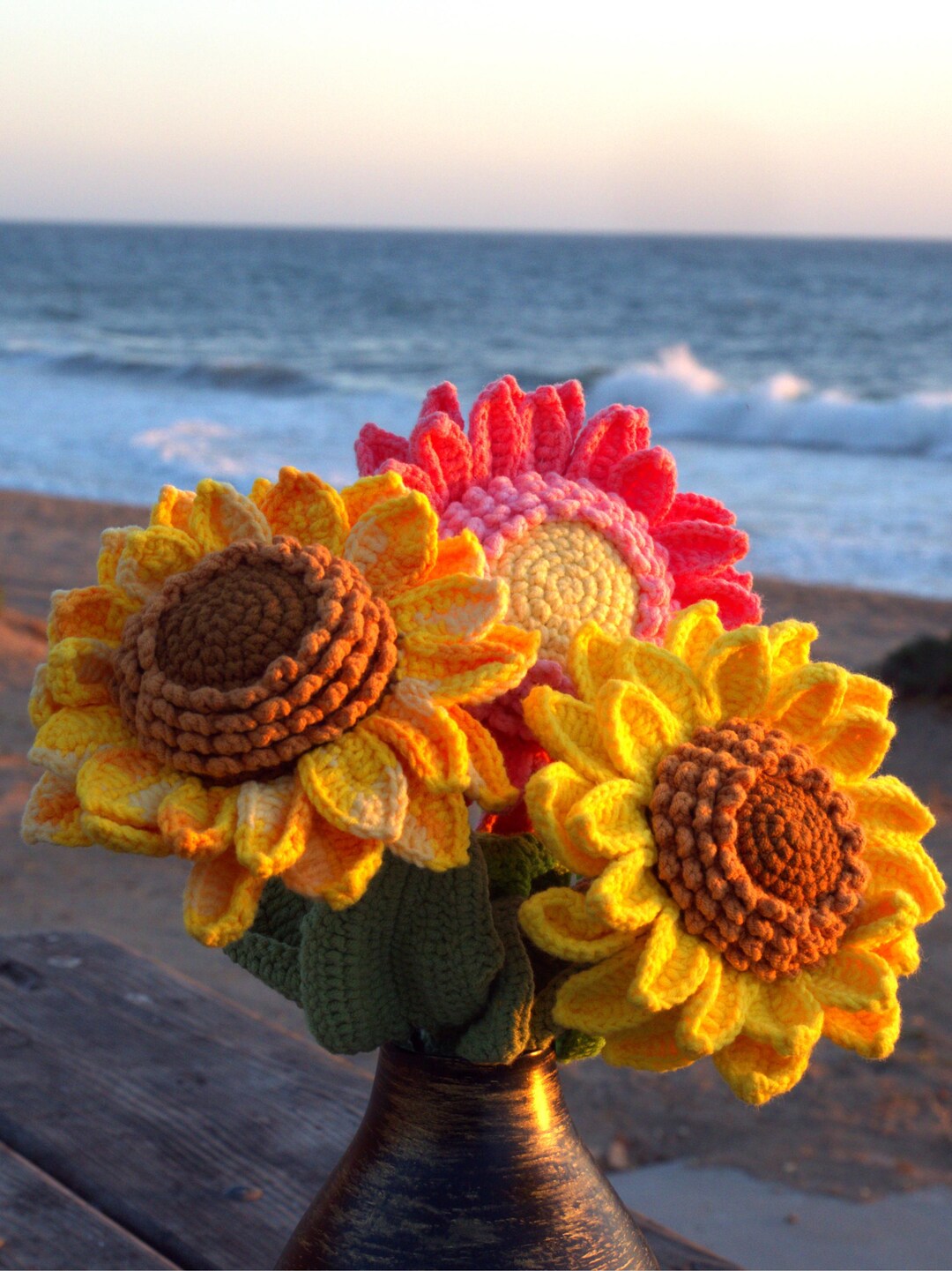 Handmade Crochet Sunflower Bouquet: Everlasting Yarn Flowers - Etsy