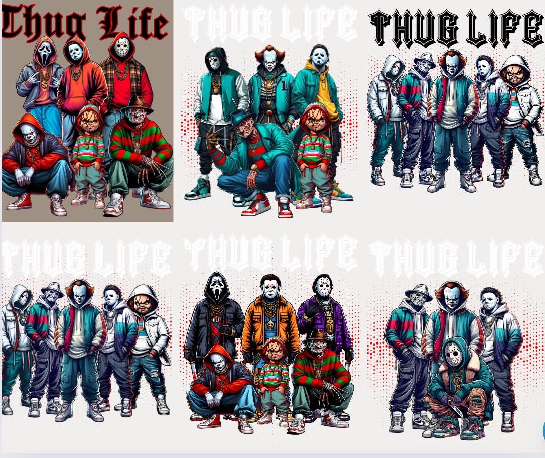 Thug Life Horror Movie Png Bundle Scary Halloween Png Horror Friend Png Halloween Shirt