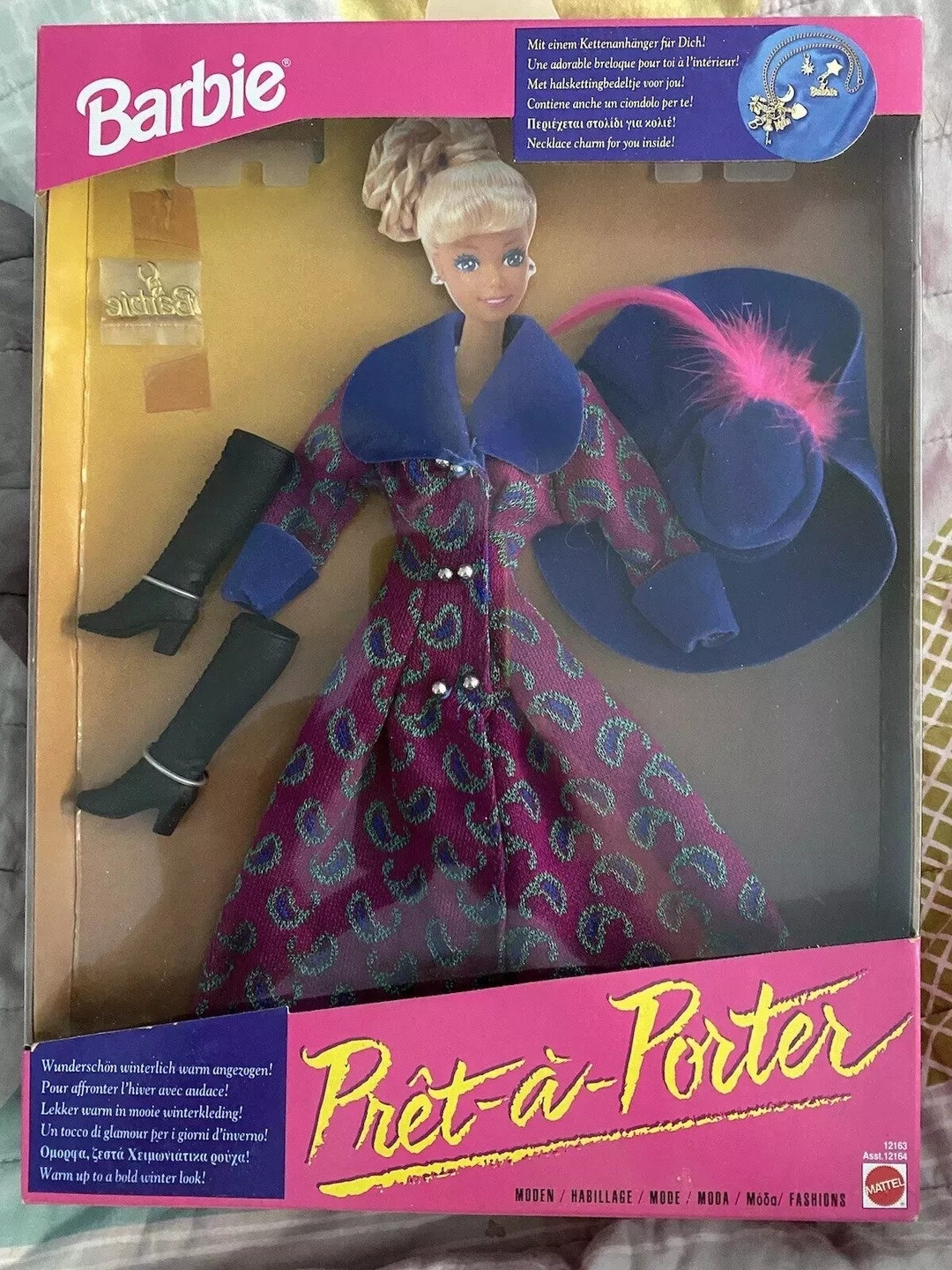 1994 Mattel Barbie Pret-a Porter Long Paisley Coat, Hat & Boots Fashion ...