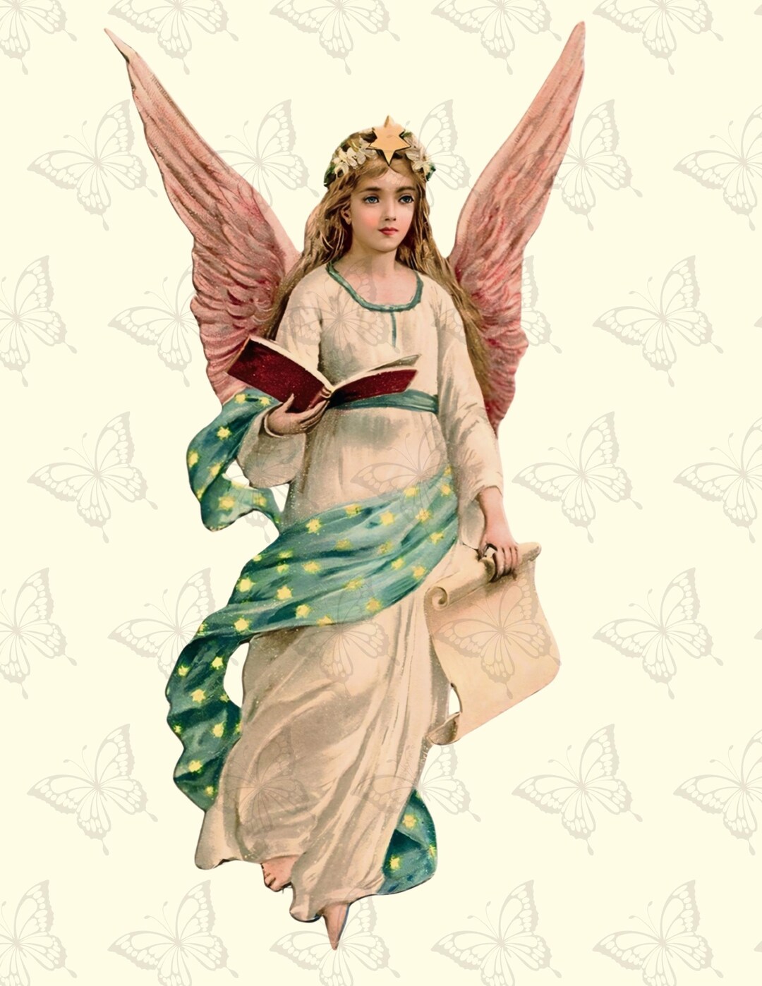 Vintage Angel Clipart | Victorian Christmas Angel With Scroll and Book ...