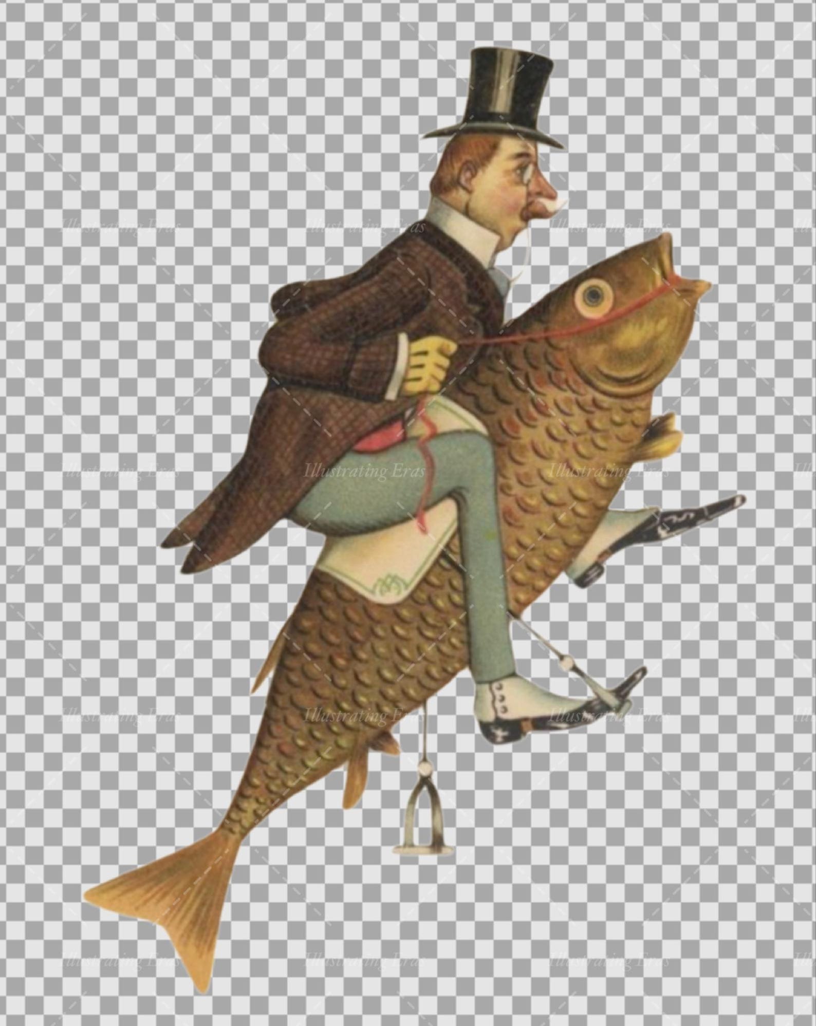 Victorian Fish Rider Art Print: Whimsical Antique Illustration (digital ...