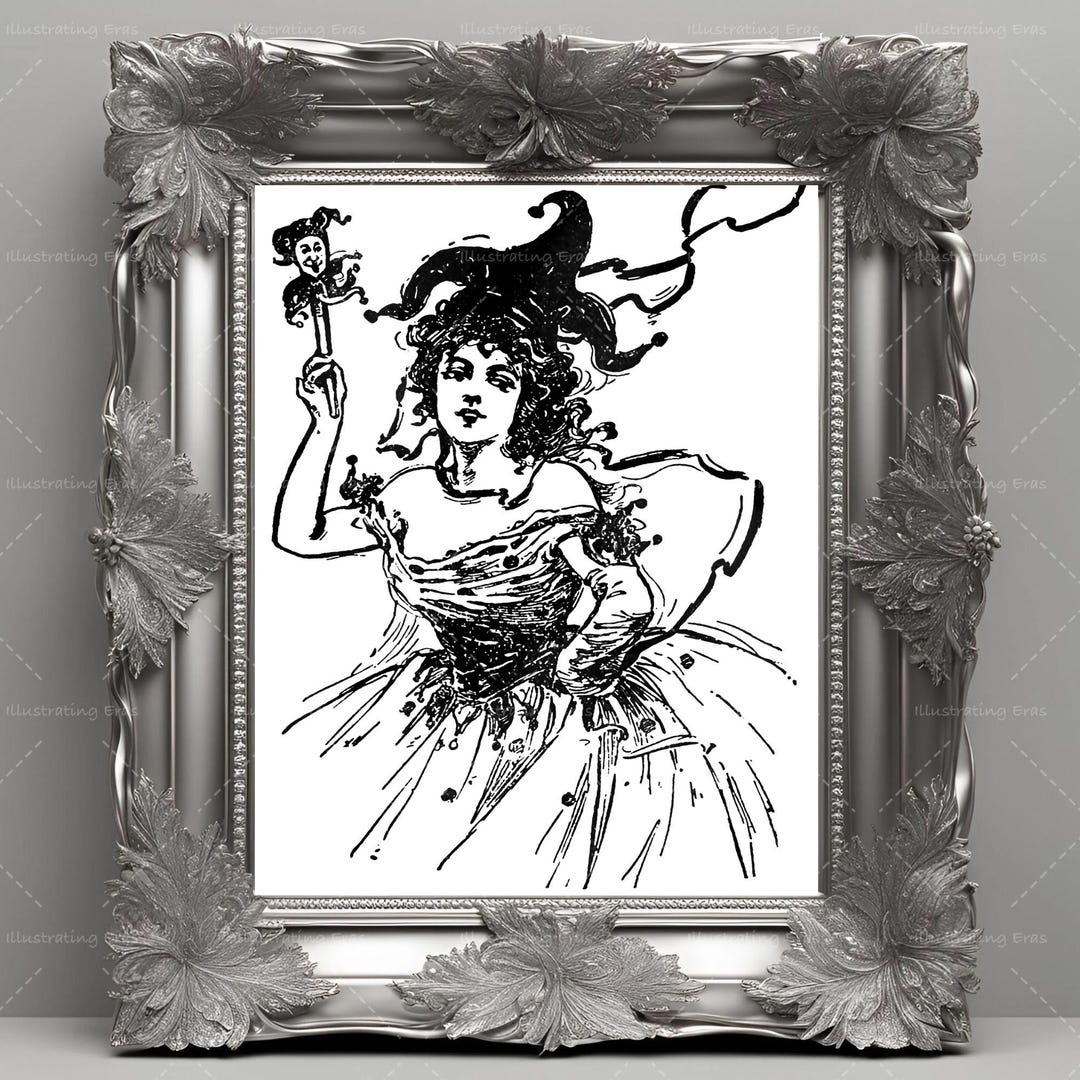 Vintage Jester Lady Illustration | Black and White Gothic Art Print ...
