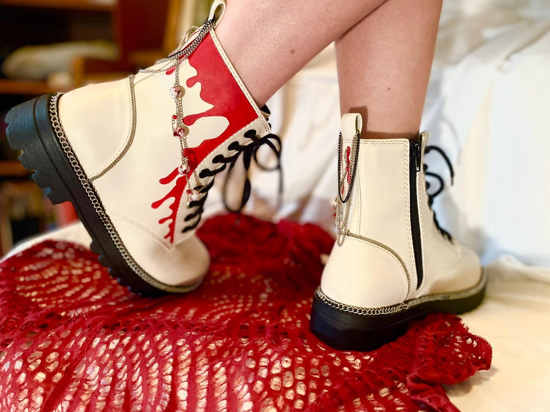Upcycled Blood Drip White Combat Boots (W8) - Etsy