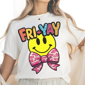 Happy Friyay PNG Cute Smile Emoji With Pink Bow Retro Checkered Friday ...