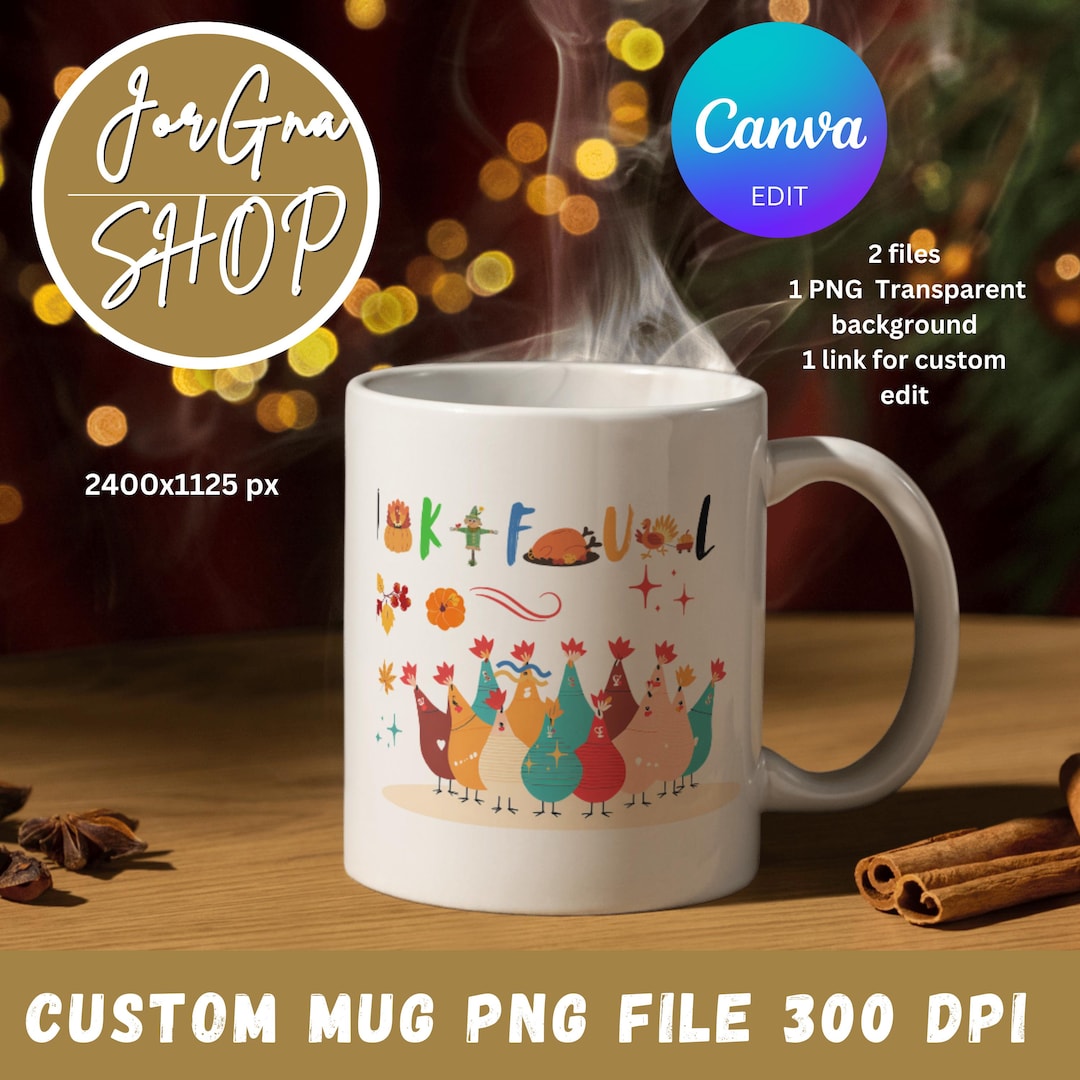 Custom Thankful Turkey Mug Design Thanksgiving for Printing Coffee Mug ...