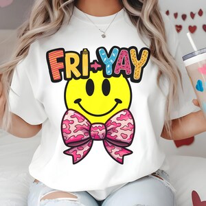 Happy Friyay PNG Cute Smile Emoji With Pink Bow Retro Checkered Friday ...