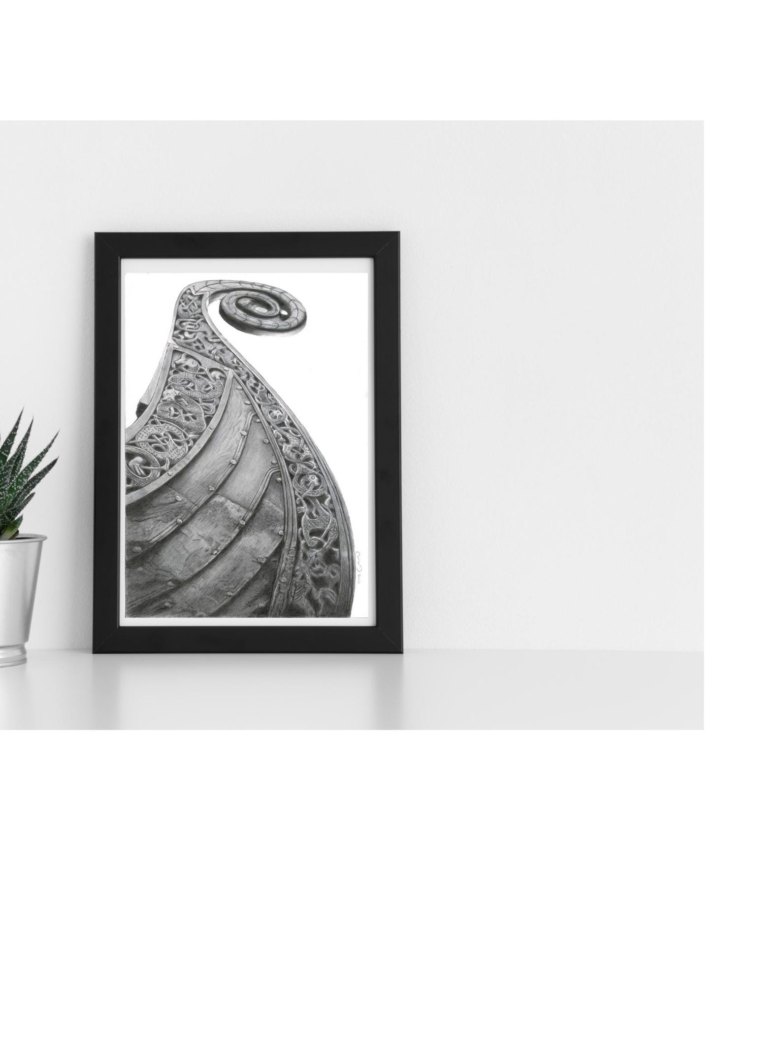 Viking Oseberg Ship Graphite Drawing - Etsy