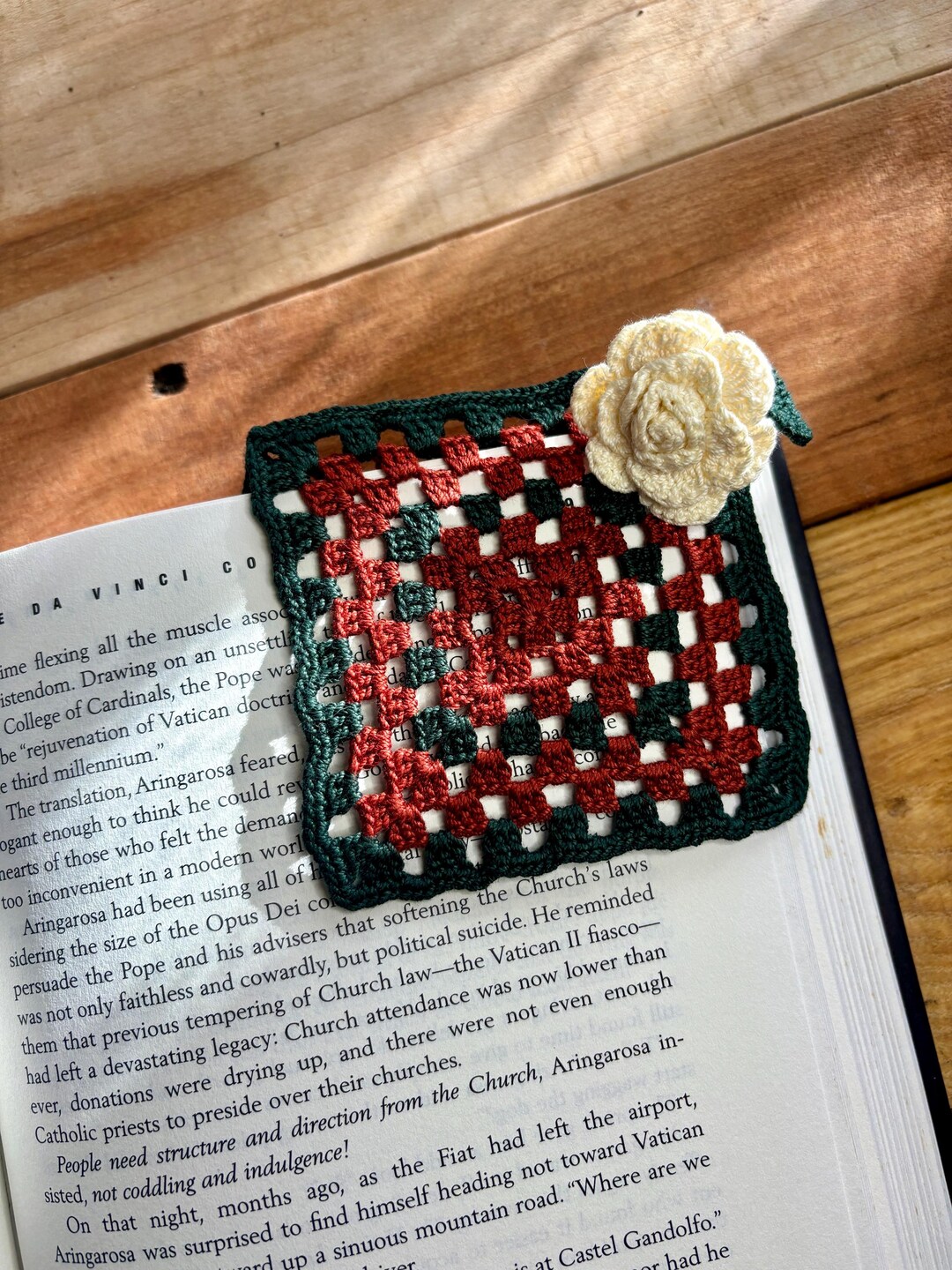 Corner Bookmark, Crochet Granny Square Page Marker, Rose Flower, Lace ...