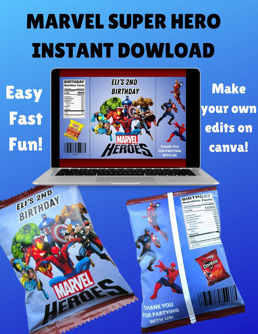 Marvel Super Hero Chip Bag, Download, Canva, Template, Editable - Etsy