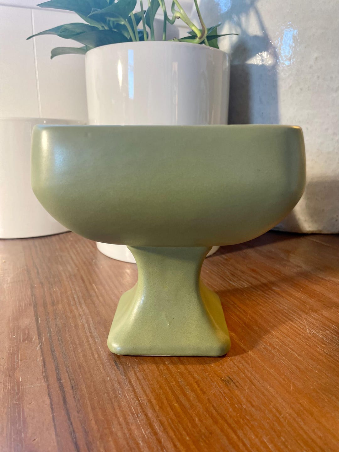 Vintage Mccoy Pottery Floraline Green Square Goblet Pedestal Vase #460 ...