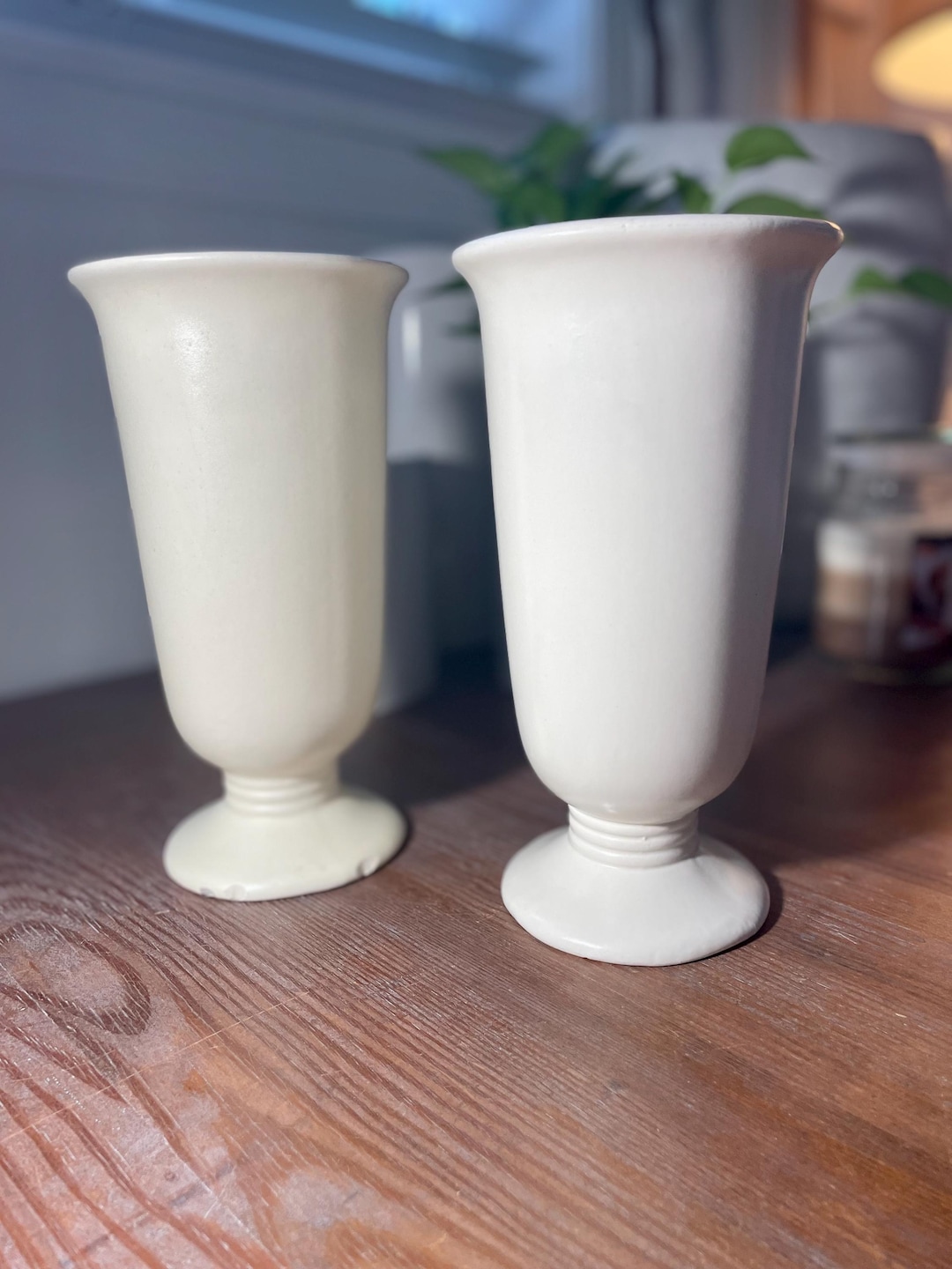 Pair of Vintage Haeger Pottery White Pedestal Vases Stamped USA Marked ...
