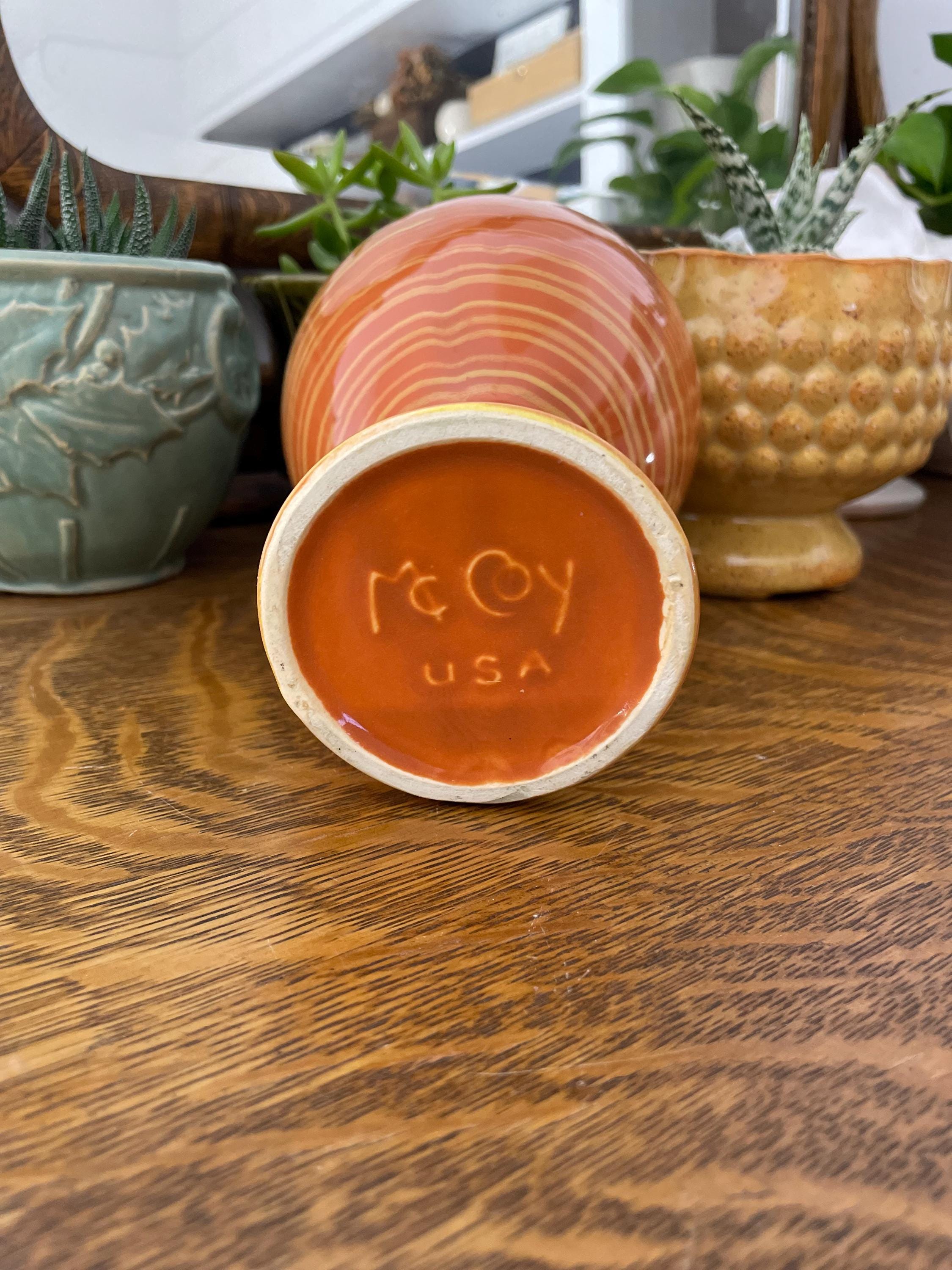 1961 Vintage Mccoy Pottery Harmony Line Orange Pedestal Vase Planter ...