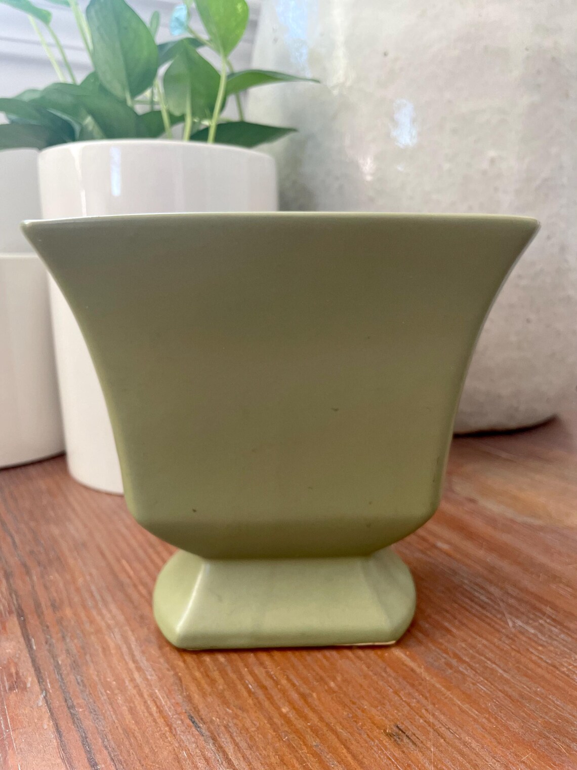 Vintage Mccoy Pottery Floraline Pedestal Green Flower Vase #453 Marked ...